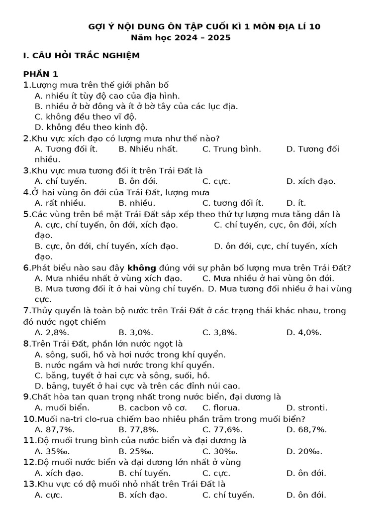 Dia 10cuoi HK1 | PDF