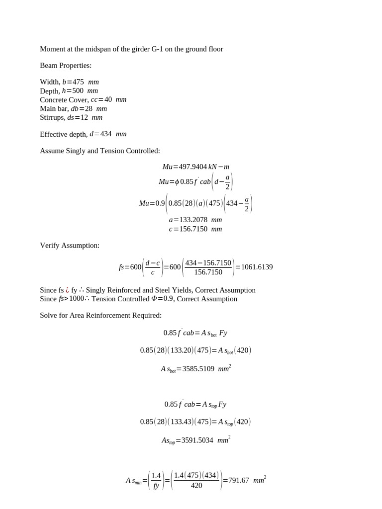 Manual Calculation For Girder With Shear | PDF | Structural Engineering | Concrete