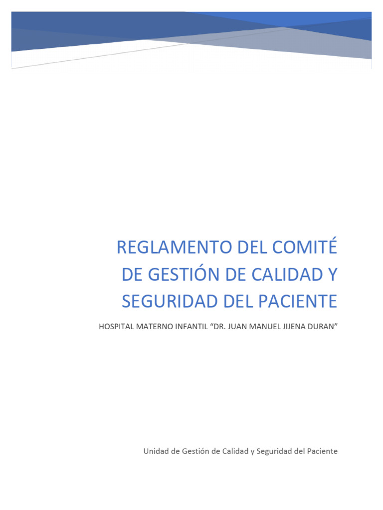 Reglamento Gestión Calidad Hospital | PDF | Sistema de manejo de calidad | Seguridad del paciente