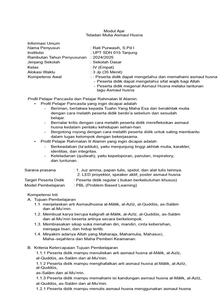 modul ajar pbl (1) | PDF