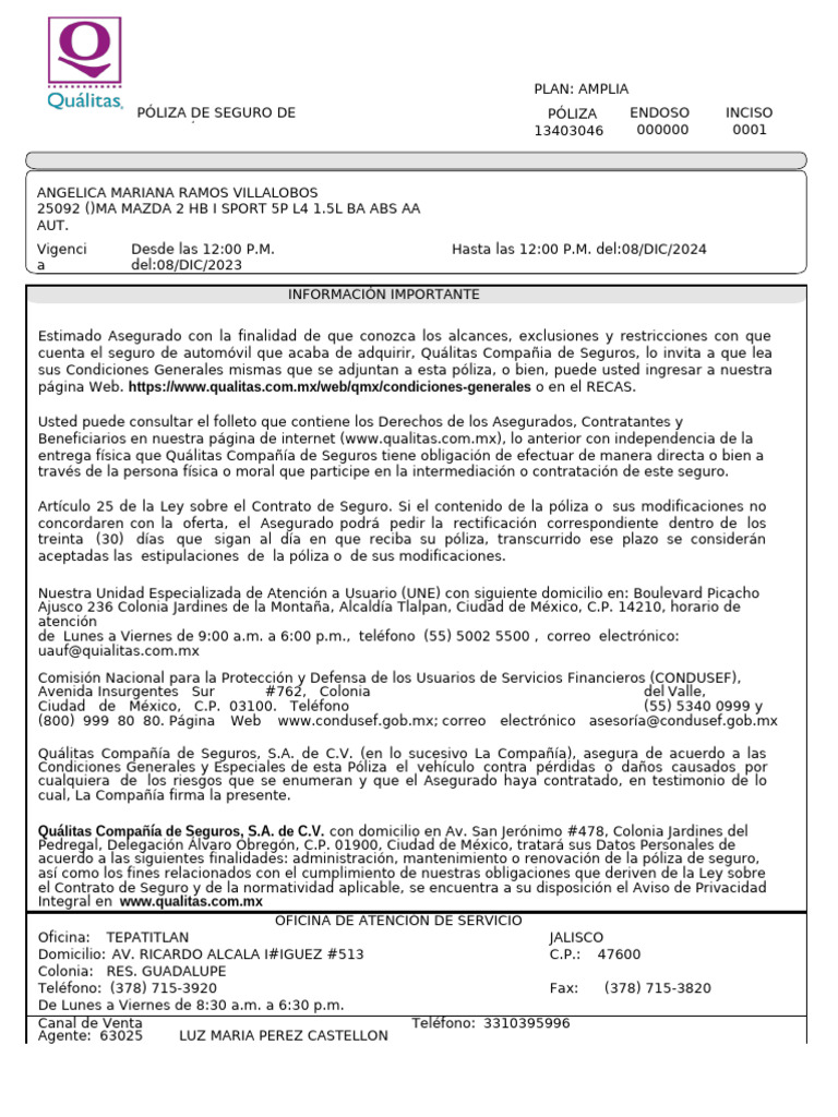 poliza Mazda edit | PDF | Póliza de seguros | Seguro