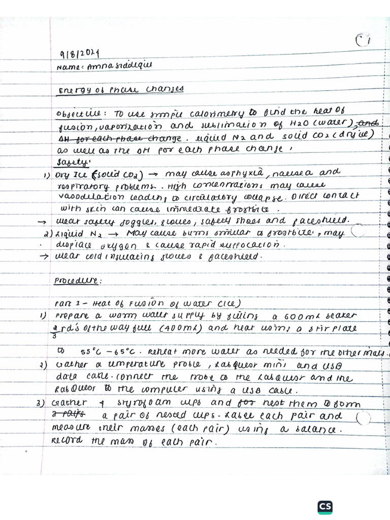 Lab Notebook - Energy of Phase Changes | PDF