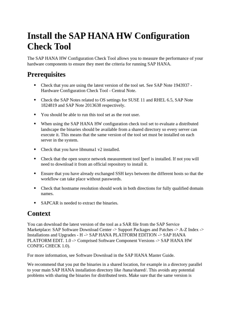 SAP HANA Hardware Check Tool Guide | PDF