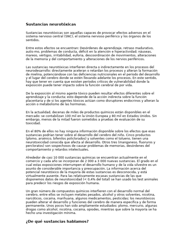 Neurotoxicidad: Impacto y Sustancias Clave | PDF | Cerebro | Sistema ...