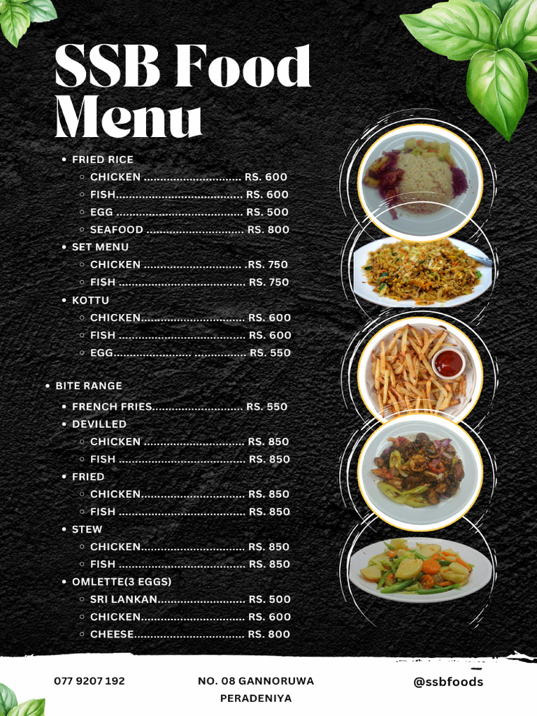 SSB Foods Restaurant Menu | PDF