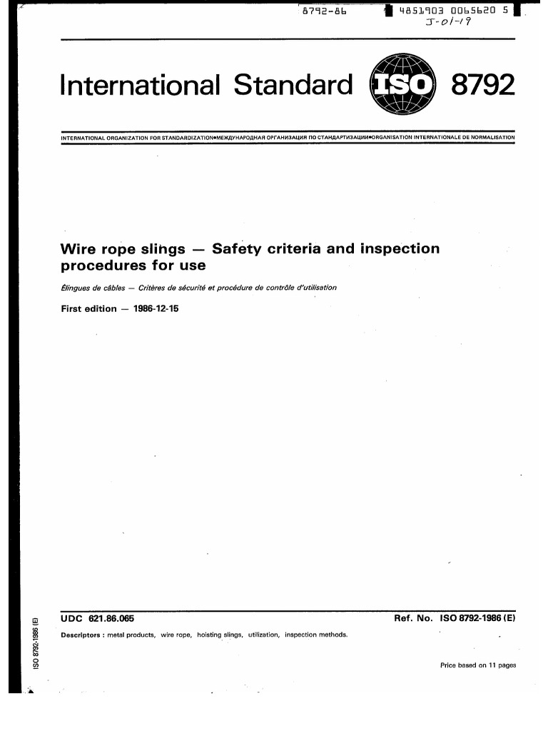 ISO 8792 Inspection Safety Crieteria of Crane Ropes | PDF