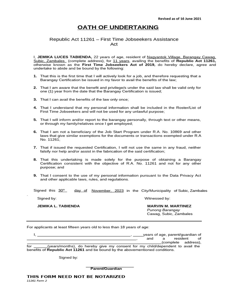 undertaking First time job seeker | PDF | Government | Justice