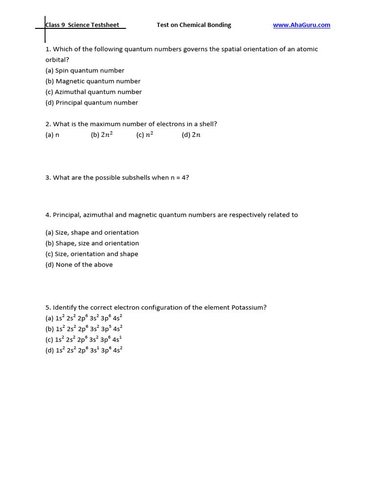 STD 9 Test On Chemical Bonding 8 Dec 23-Student | PDF