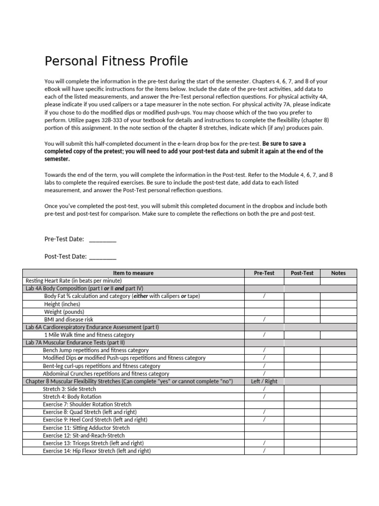 Fitness Profile Test 24-5 | PDF | Physical Fitness