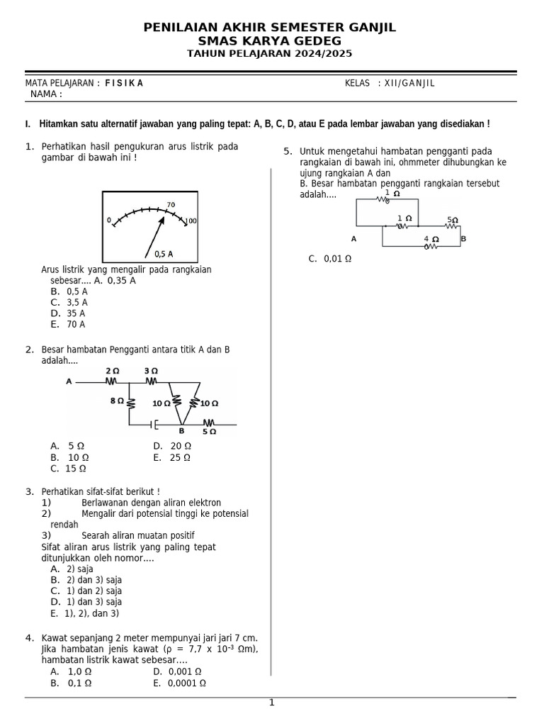 Soal & Jawaban Pas Fisika Kelas Xii K13 | PDF