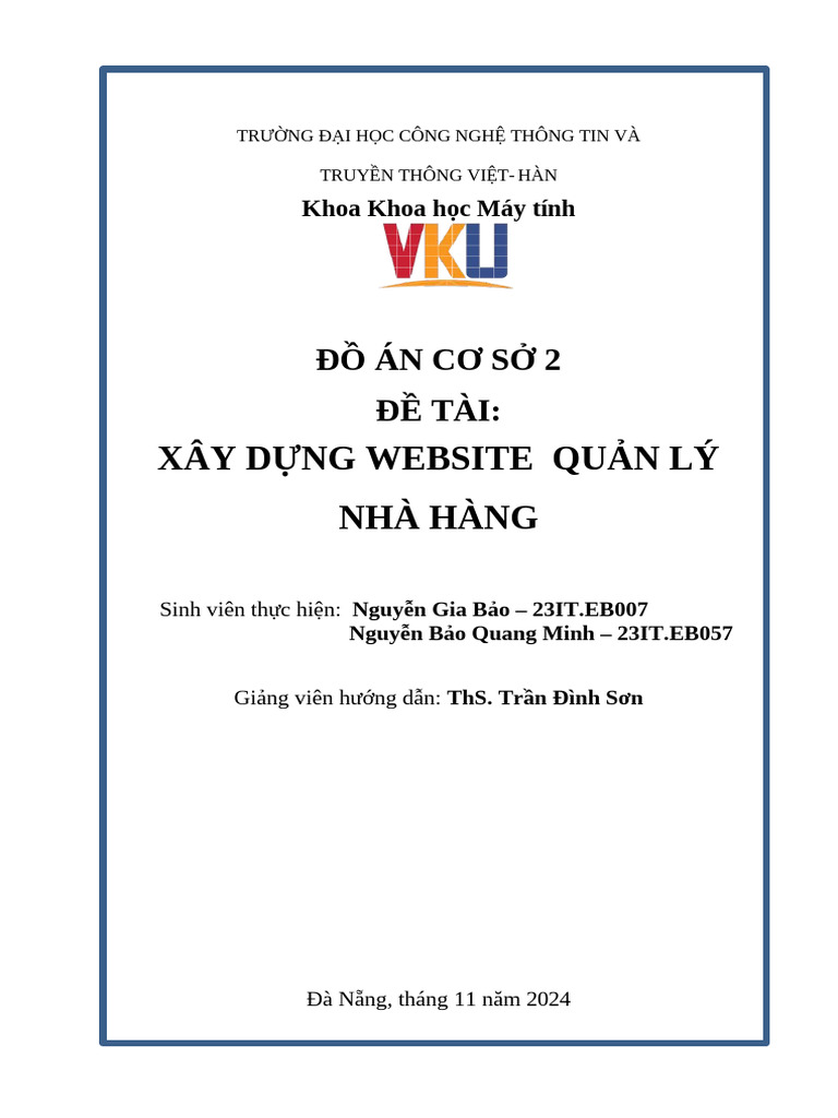 Bao Cao Do An Co So 2 Vku | PDF