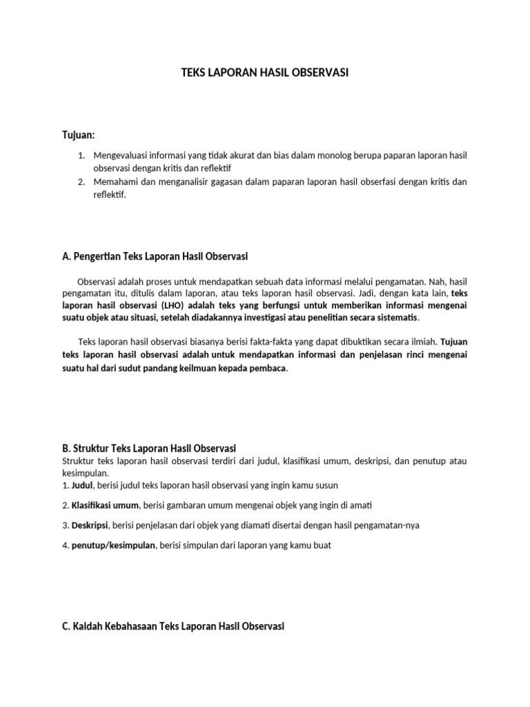 Teks Laporan Hasil Observasi | PDF