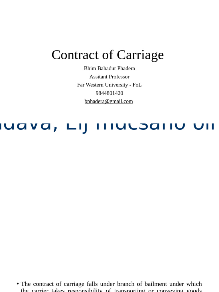 Carriage Contract | PDF | Bill Of Lading