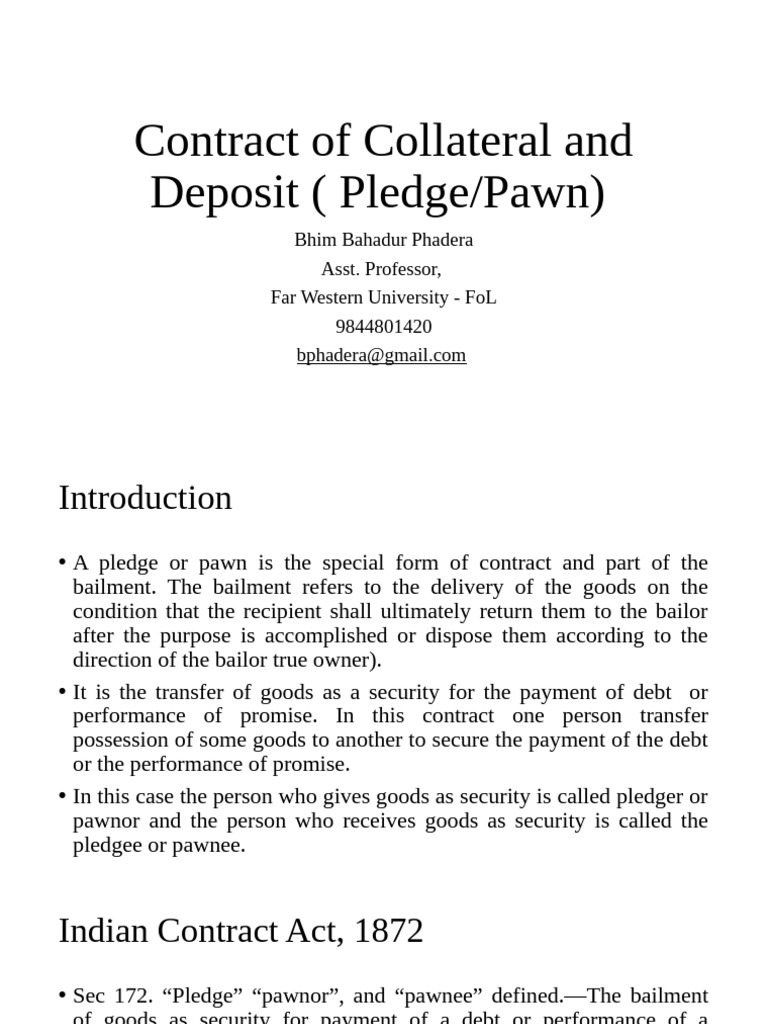 Contract of Collateral and Deposit | PDF | Debt | Collateral (Finance)