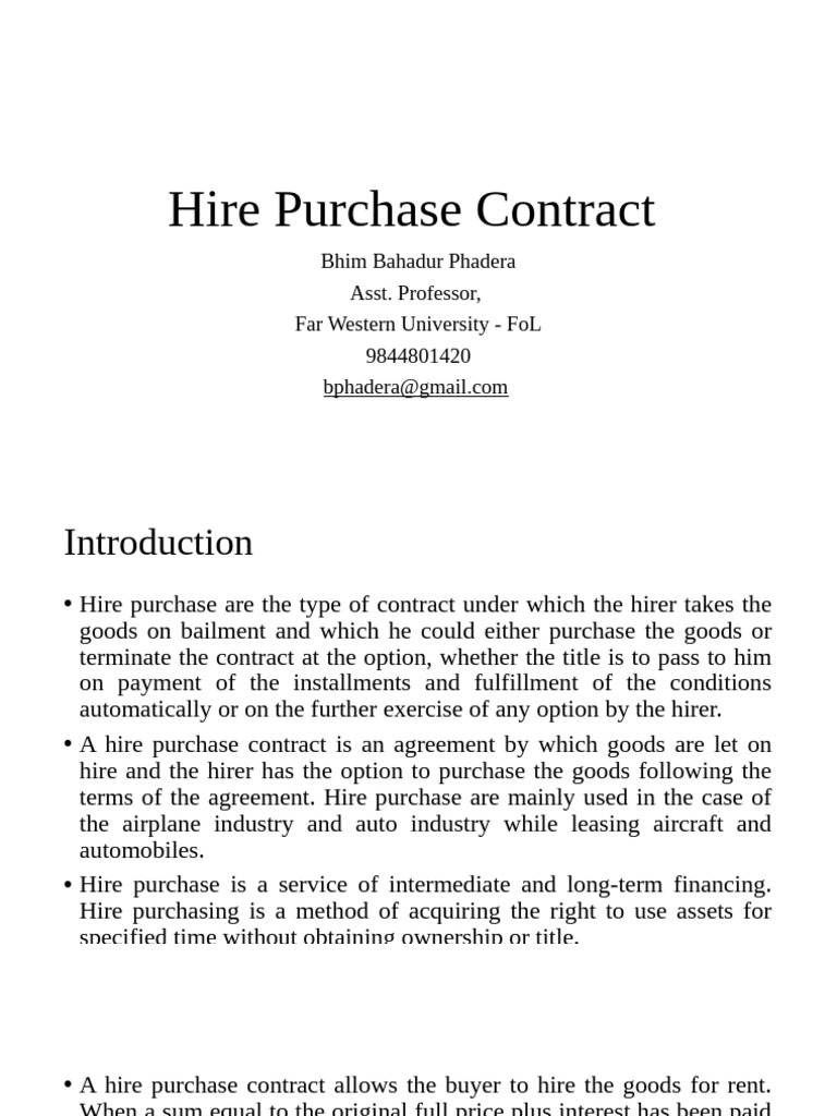 Hire Purchase COntract | PDF | Civil Law (Legal System) | Law And Economics
