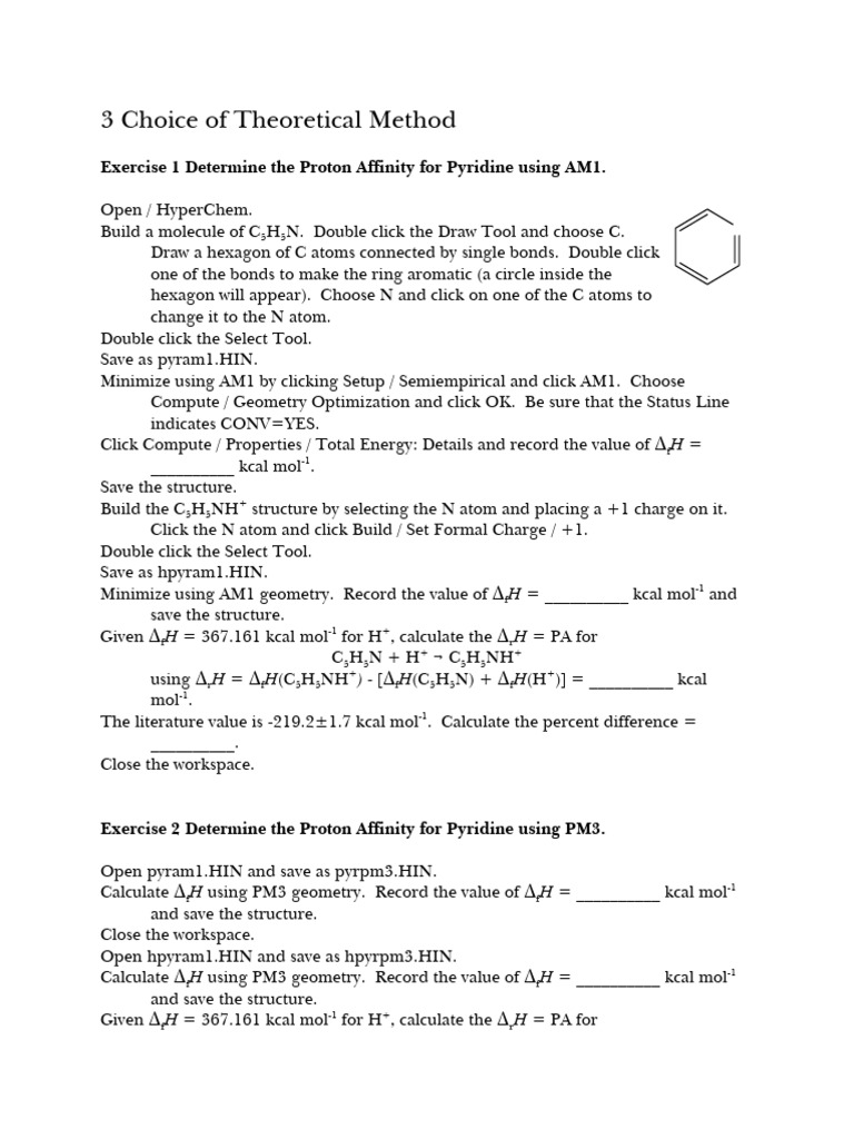 Proton Affinity Calculation for Pyridine | PDF | Pyridine ...