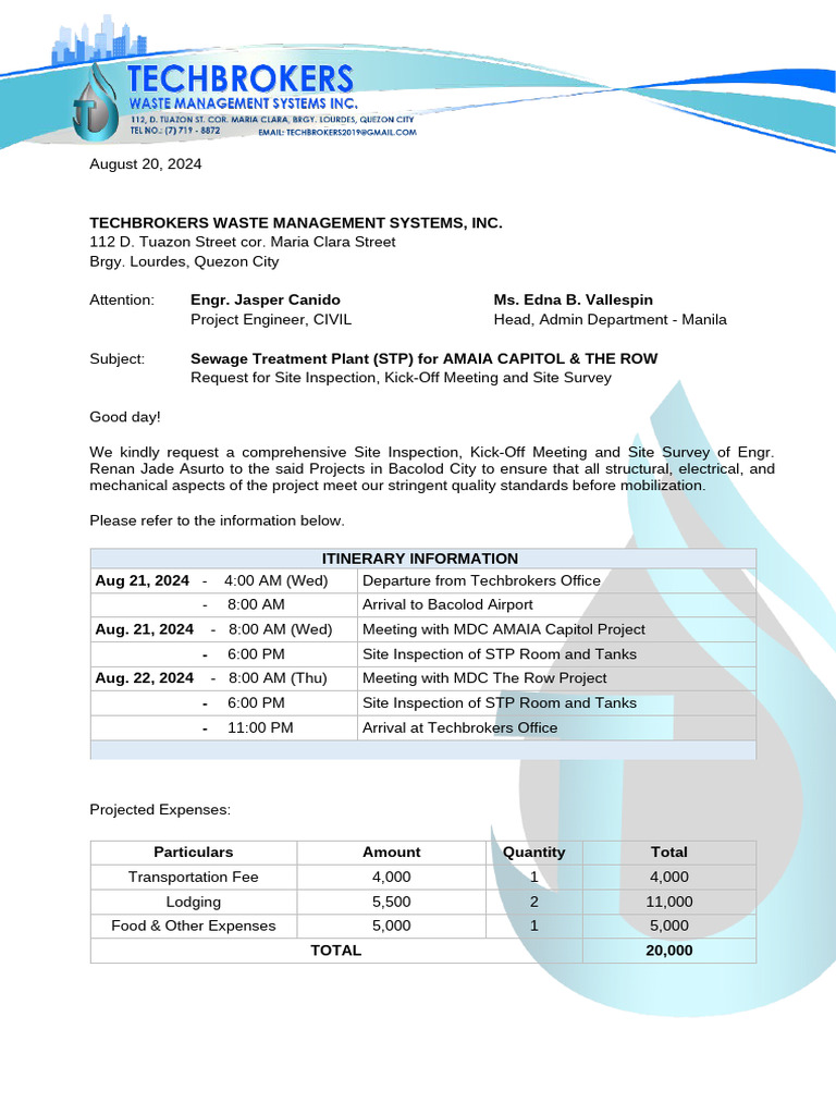 Site Inspection Request for STP | PDF