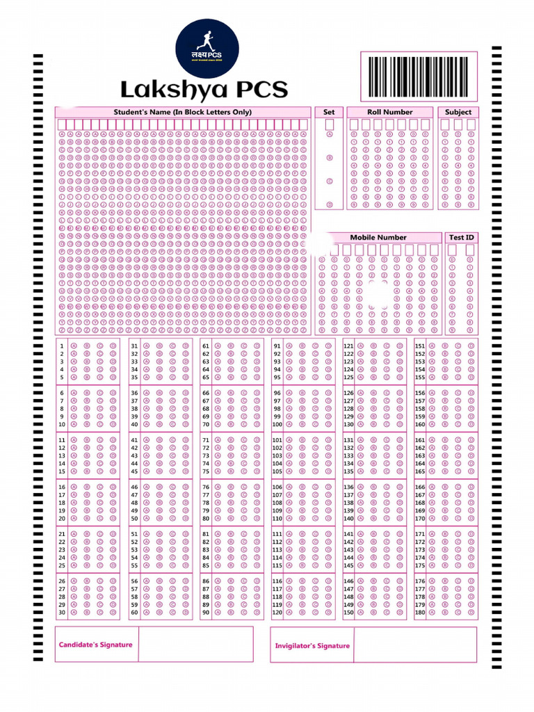 OMR Sheet by Lakshya PCS | PDF