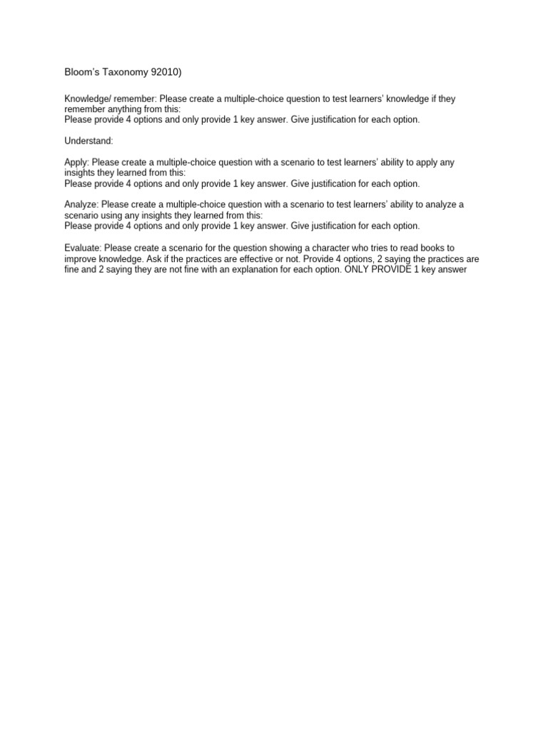 Bloom’s Taxonomy Prompts | PDF