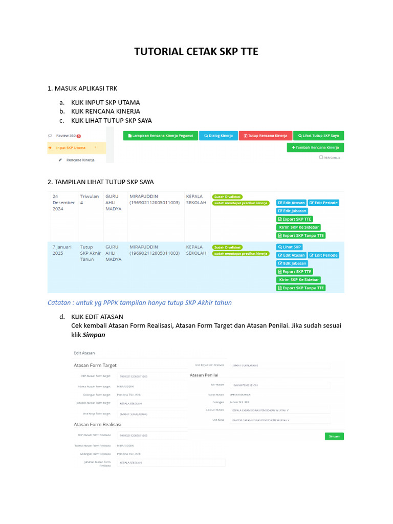 Tutorial Untuk Cetak SKP Dan Tte Sidebar | PDF