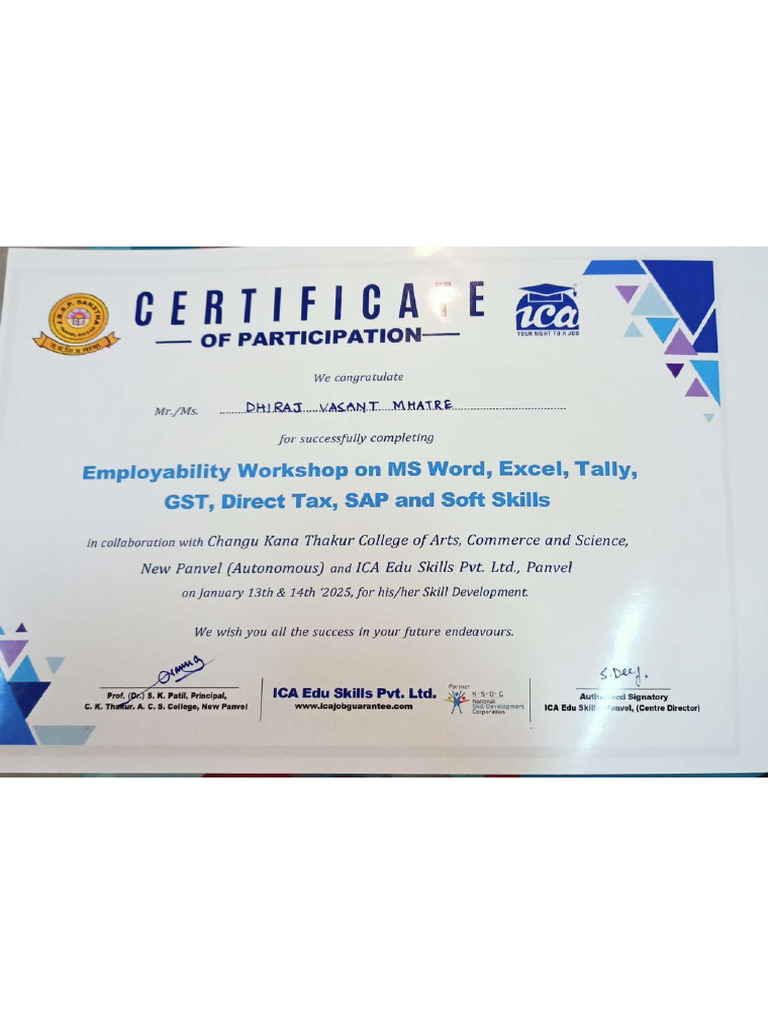 ICA Certificate | PDF