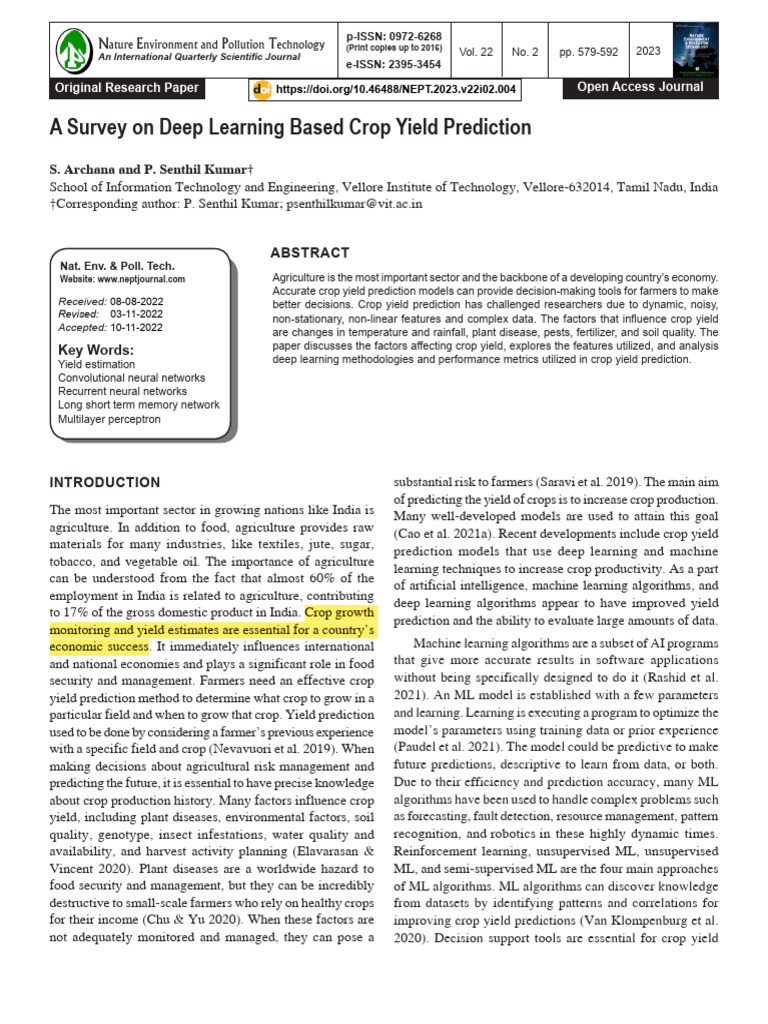 A_Survey_on_Deep_Learning_Based_Crop_Yield_Predict | PDF | Machine Learning | Plant Nutrition