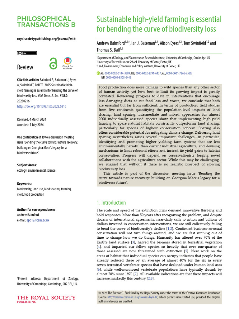 Sustainable High-Yield Farming Is Essential For Be | PDF | Agriculture ...