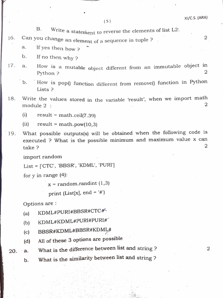 Computer Science Paper Class 11 | PDF