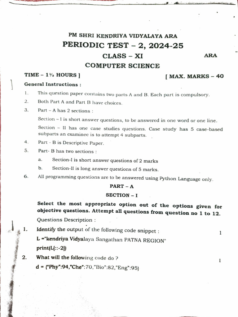 computer science paper class 11 | PDF