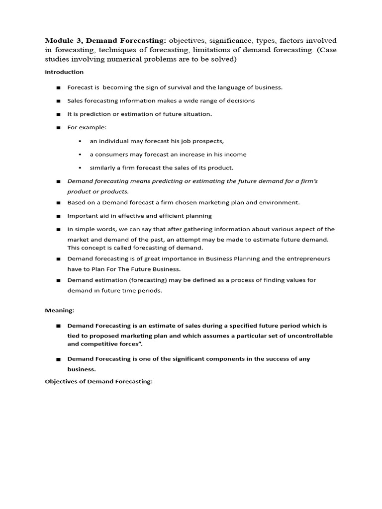 Demand Forecasting Docx Pdf Regression Analysis Forecasting