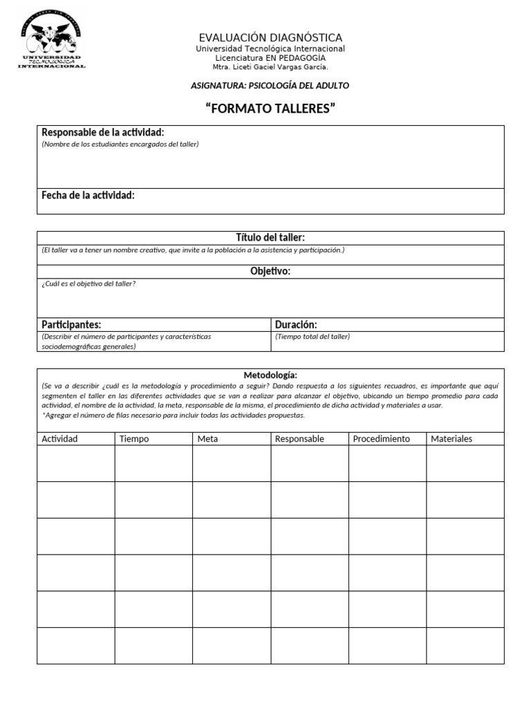 Formato de Taller | PDF