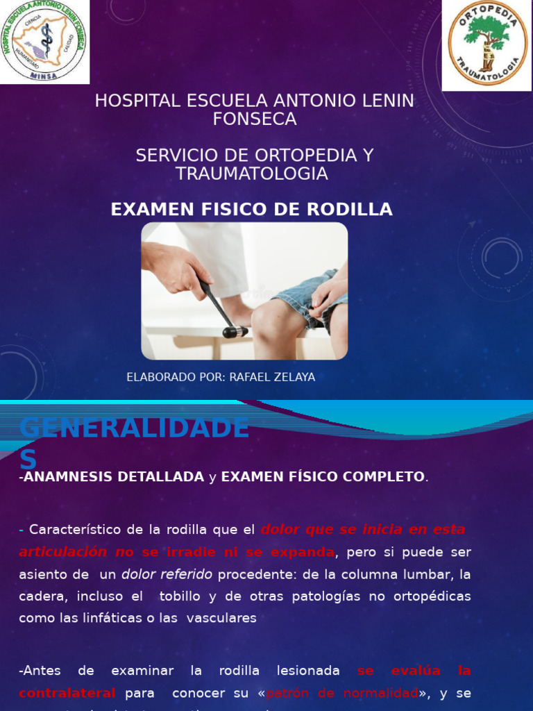 Examen Físico de Rodilla en Ortopedia | PDF | Rodilla | Traumatologia
