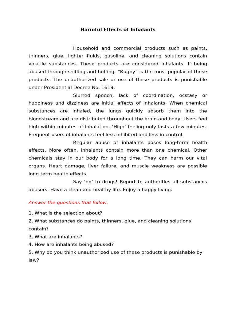 Harmful Effects of Inhalants | PDF