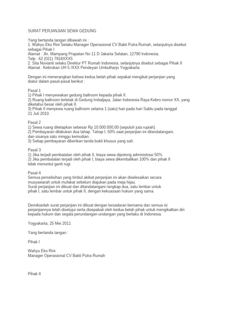 Contoh Mou Sewa Gedung 1 | PDF