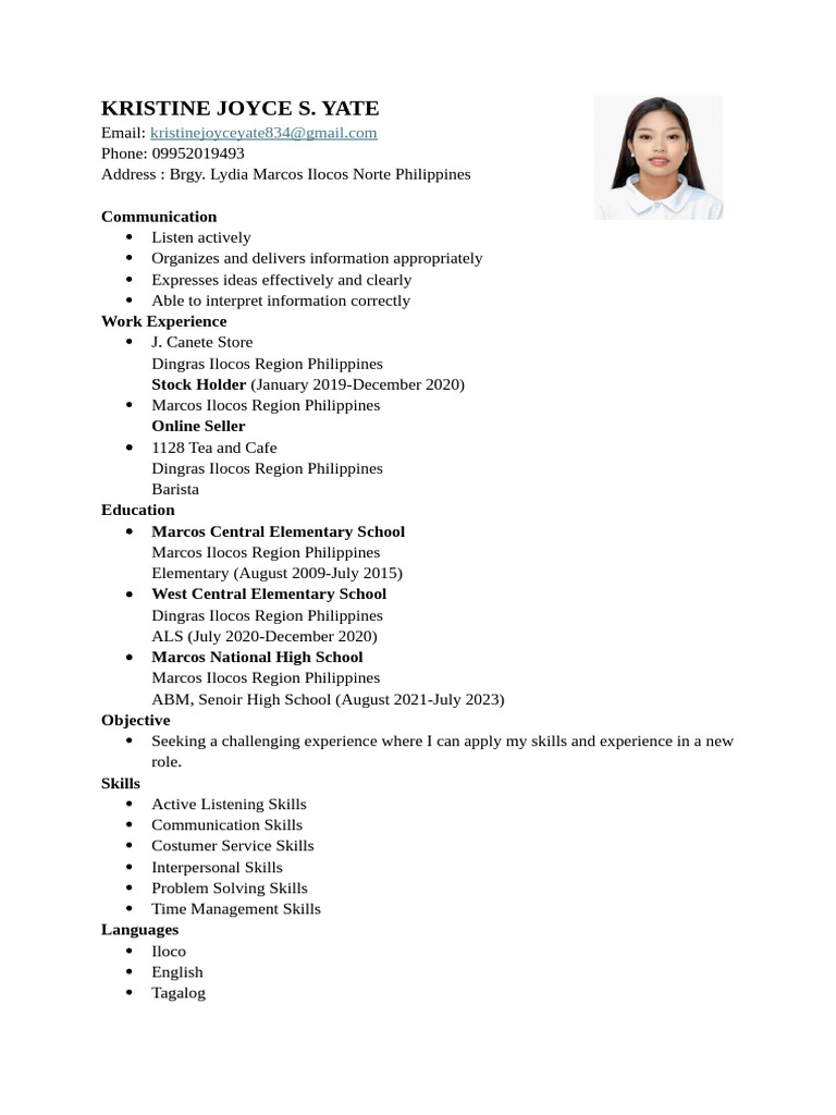 Resume (Kristine Joyce S. Yate) | PDF