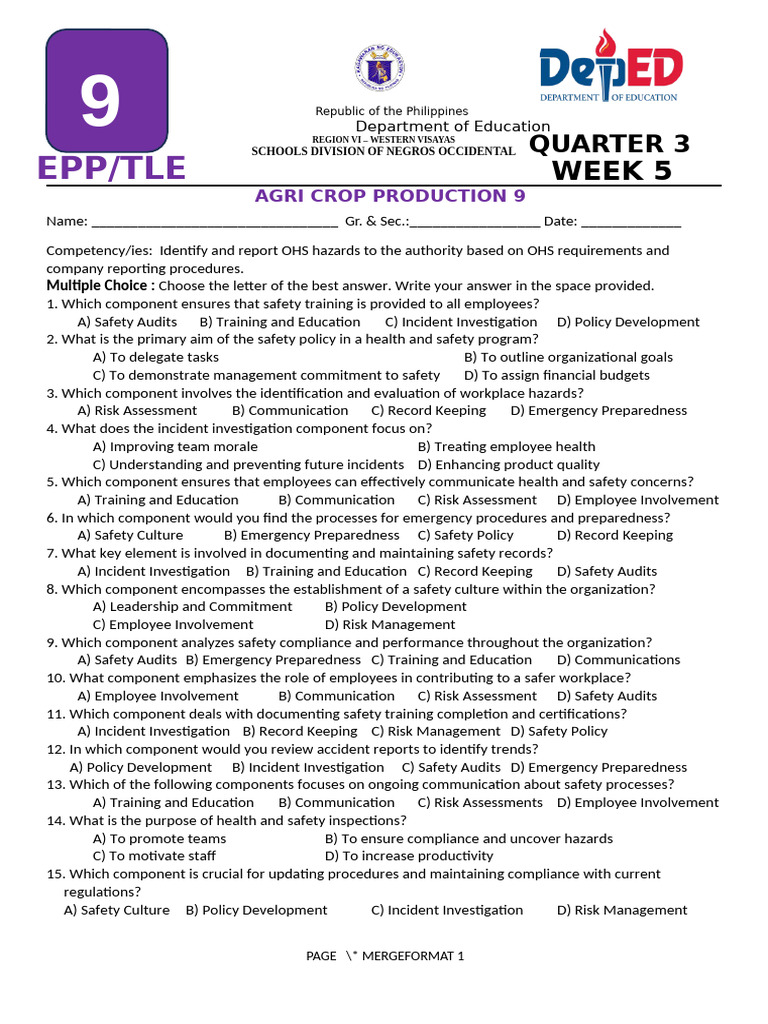 Afa - Tle Agri Crop-Grades 9 - Week 5 | PDF | Occupational Safety And ...
