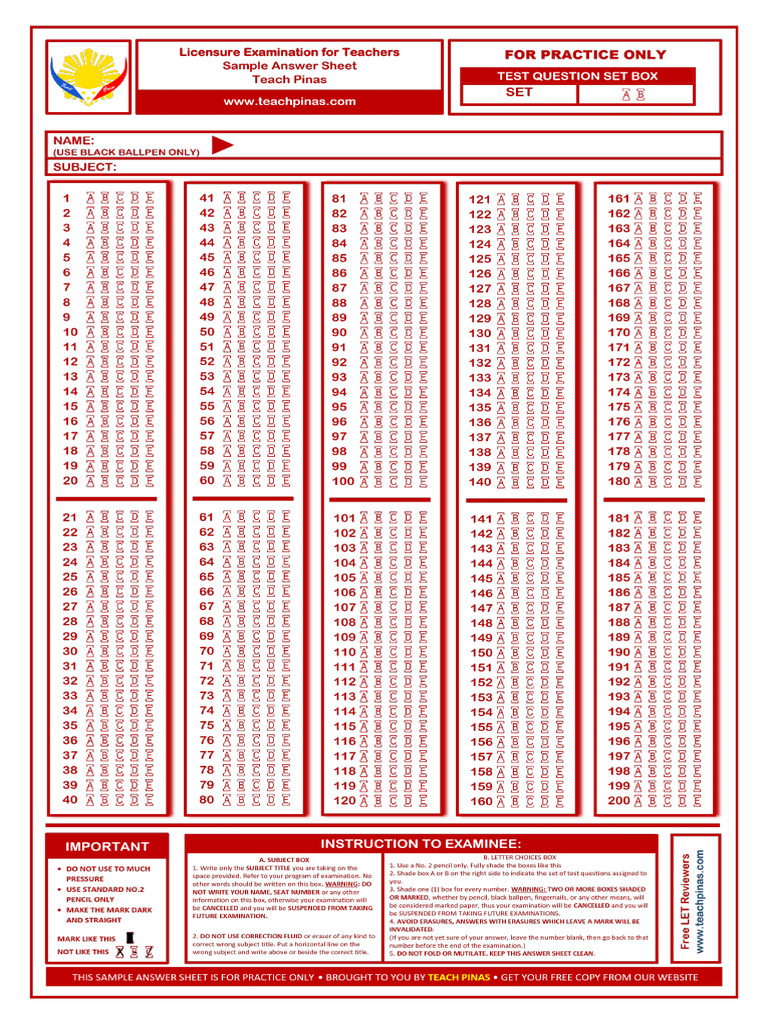 Answer Sheet For Shading | PDF