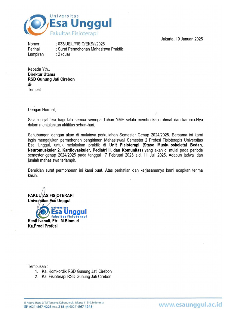 Permohonan Praktik Profesi Fisioterapi UEU - RSD Gunung Jati - Kelas ...