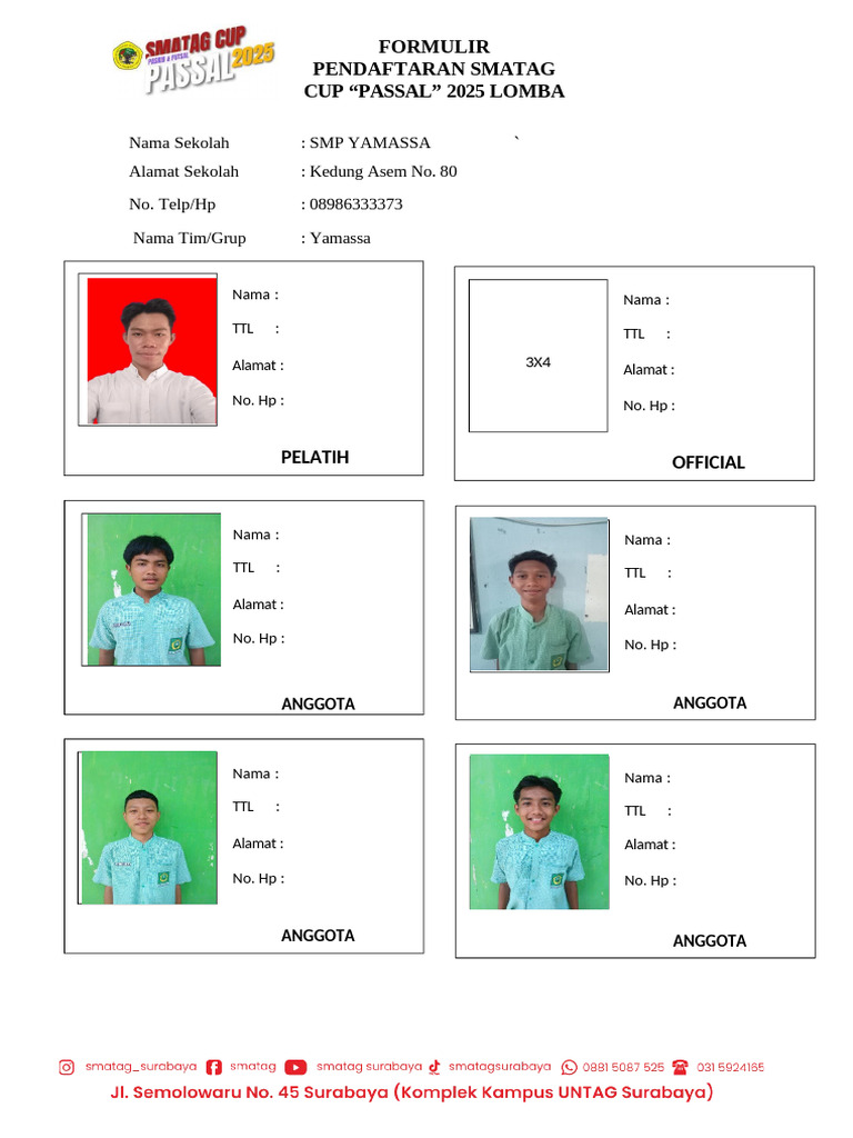 Formulir Pendaftaran Futsal 2025 | PDF