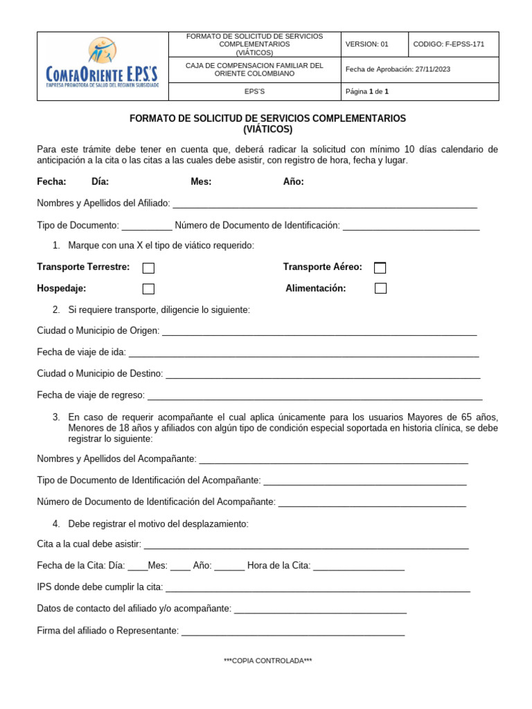F-Epss-171 Formato de Solicitud de Servicios Complementarios | PDF