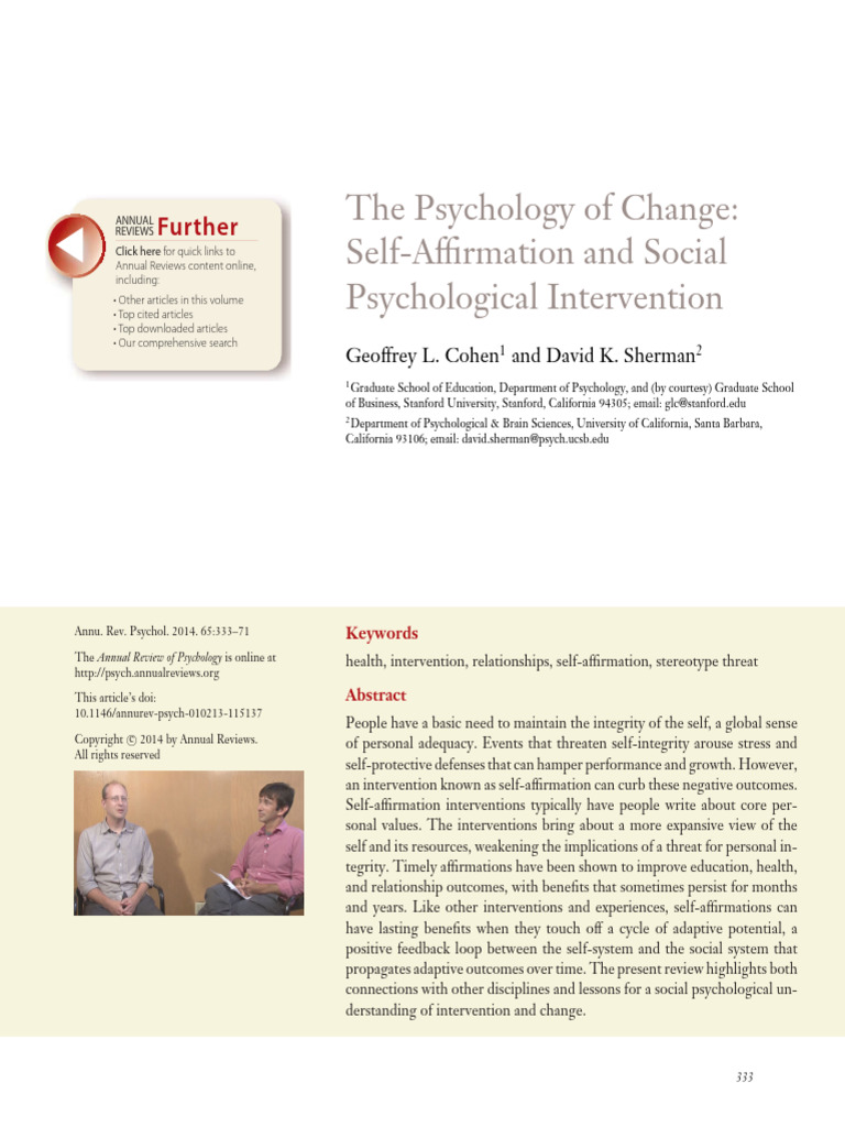 2014, Sherman& Cohen, The Psychology of Change - Self-Af Rmation and ...