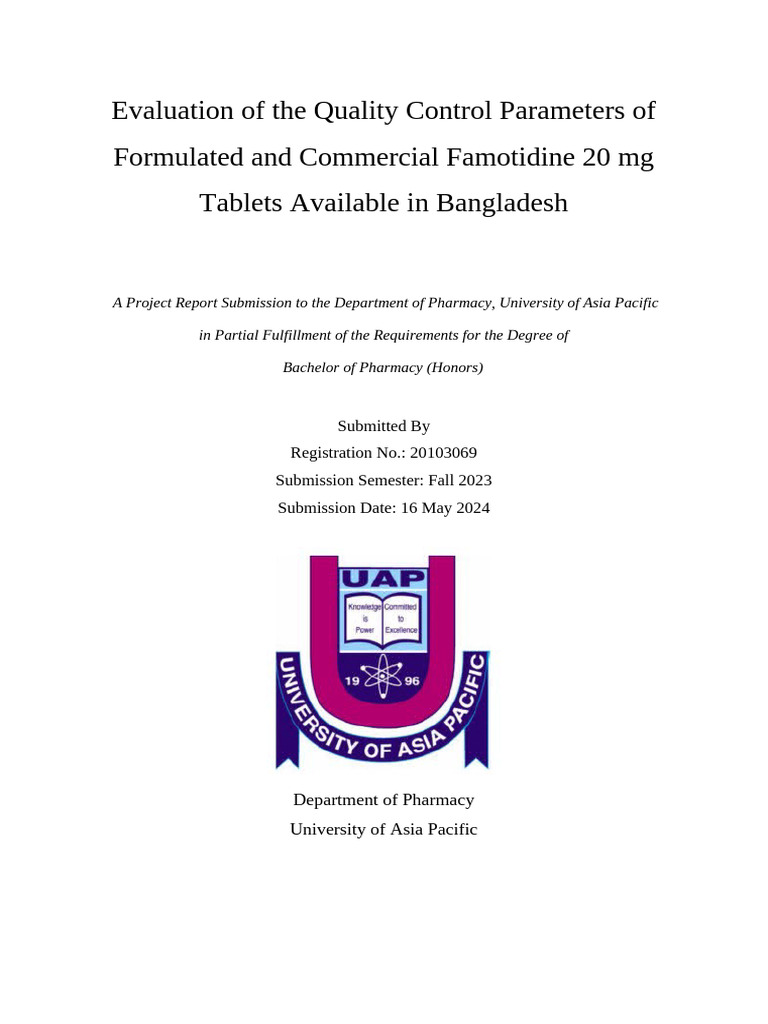Famotidine 20mg Tablet Quality Assessment | PDF | Tablet (Pharmacy ...