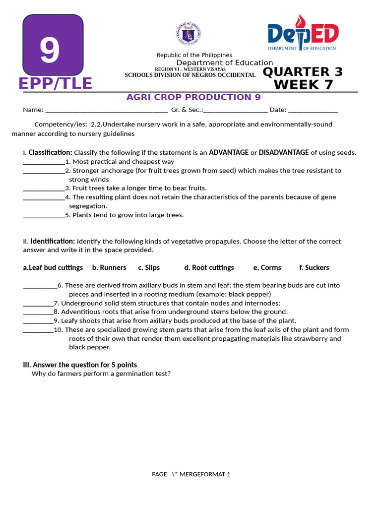 Afa - Tle Agri Crop-Grades 9 - Week 7 | PDF