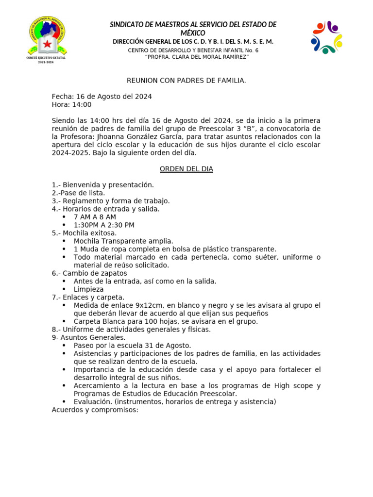 Reunión de Padres Preescolar 2024-2025 | PDF