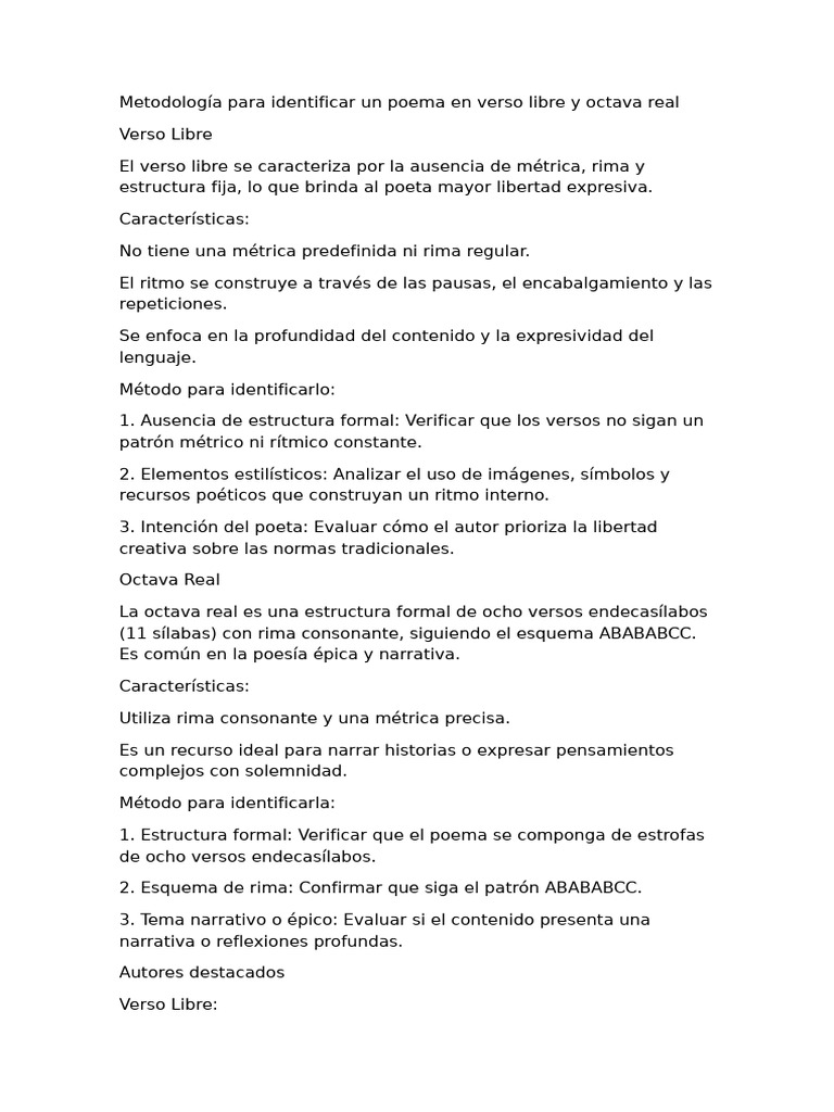 Identificación de verso libre y octava real | PDF | Poesía | Metro (poesía)