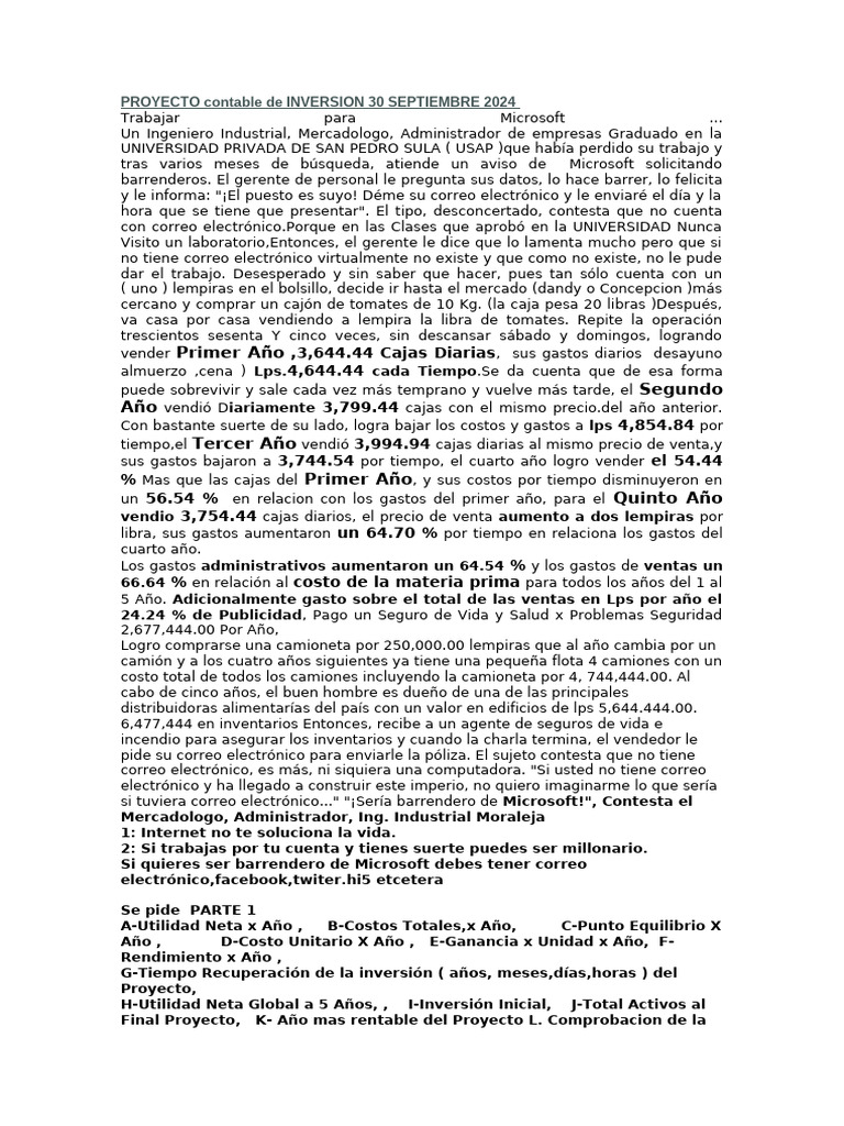 Prueba Proyecto Inversion 30 Sep 2024 | PDF | Economias