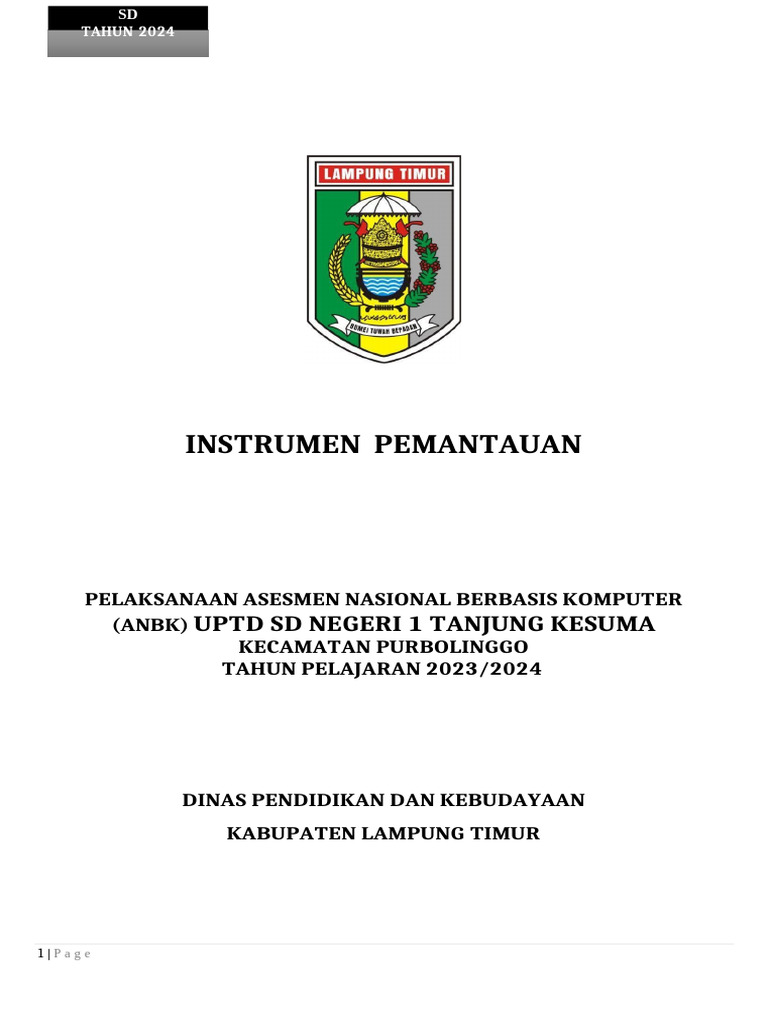 Instrumen Pemantauan Anbk 2023 (K1) | PDF