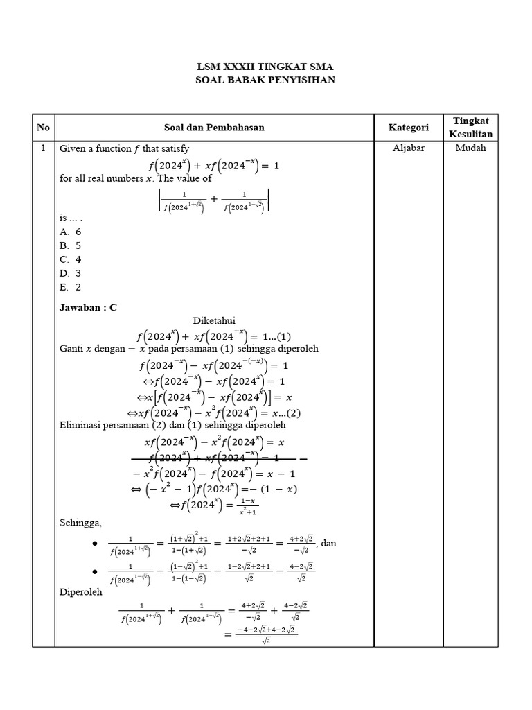 Soal dan Pembahasan LSM XXXII Tingkat SMA | PDF