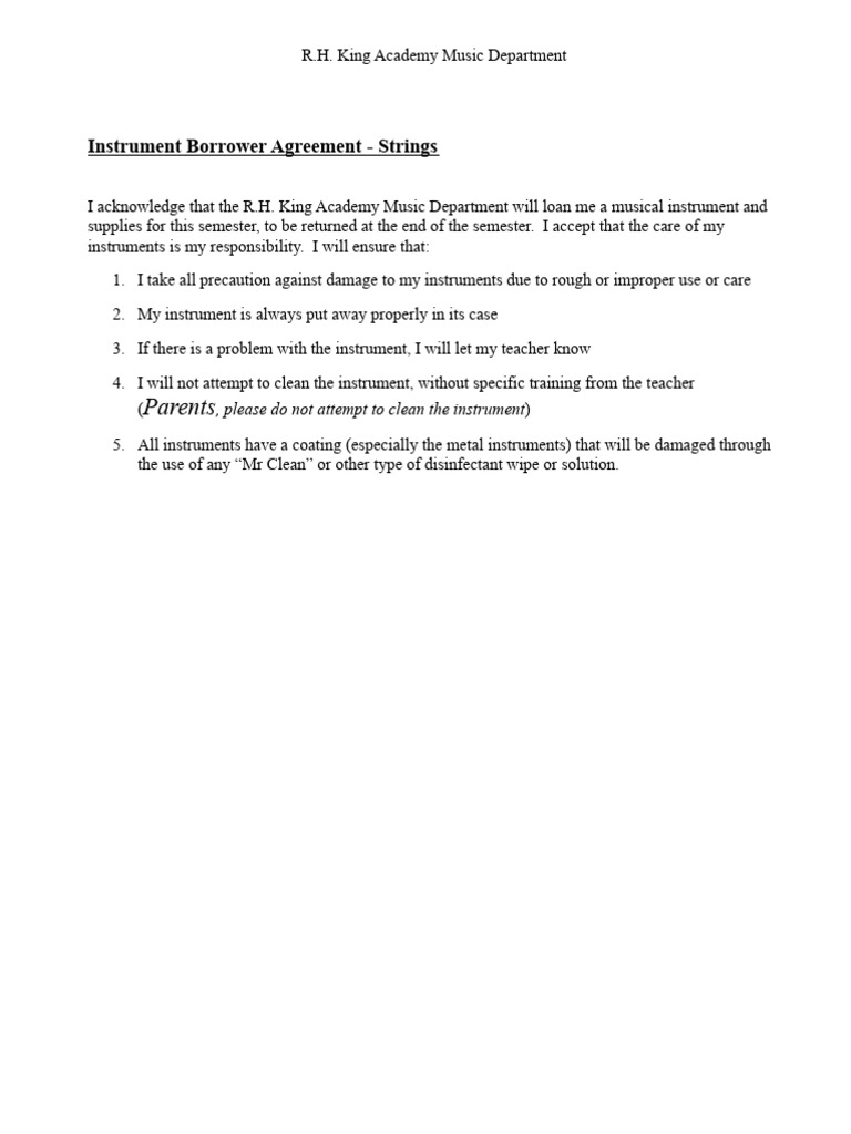 Instrument Borrower Agreement - Strings | PDF