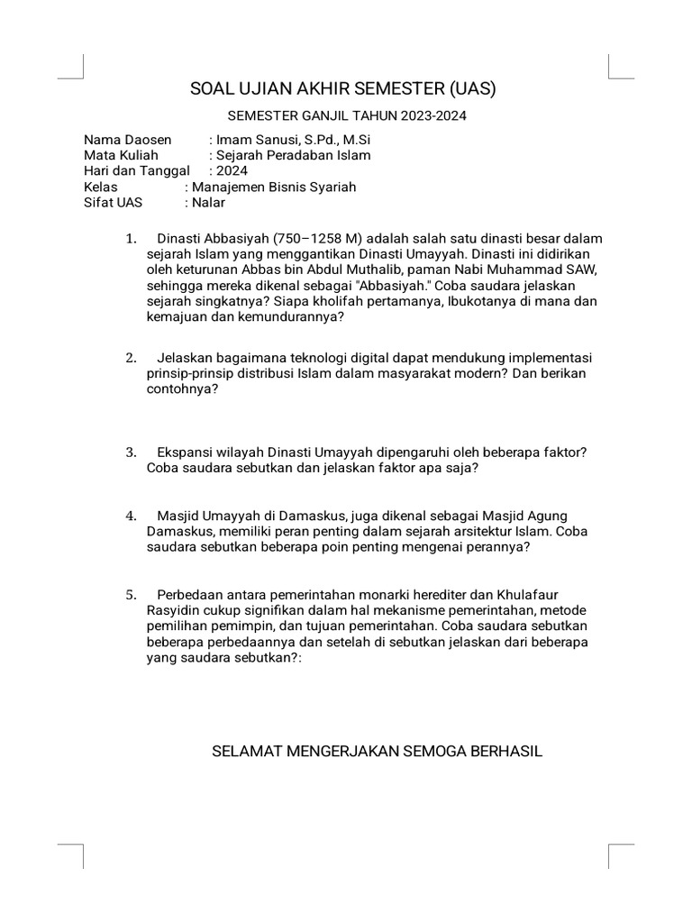 Soal Uas Spi Pak Imam | PDF